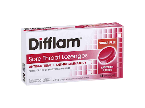 DIFFLAM Lozenge Raspberry S/F 16s – Discount Chemist